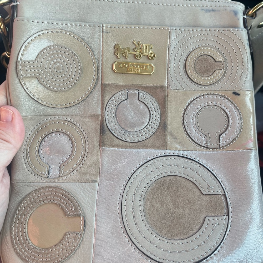 Coach Gold Logo On Gray Leather Vintage - Gem